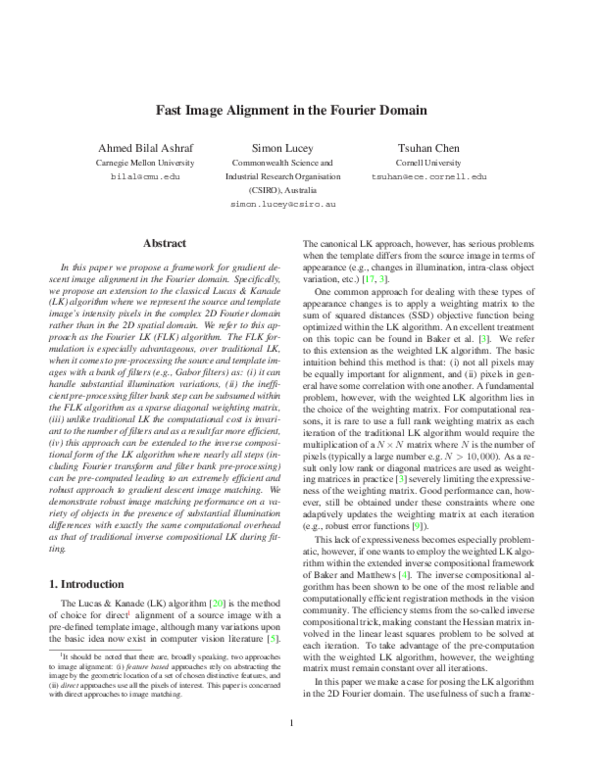 (PDF) Fast image alignment in the Fourier domain | Ahmed Ashraf - Academia.edu