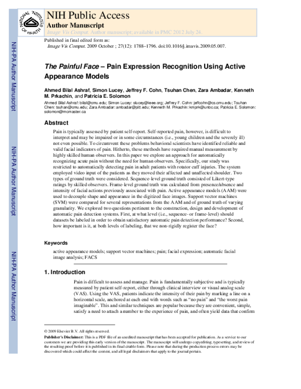 (PDF) The painful face – Pain expression recognition using active appearance models