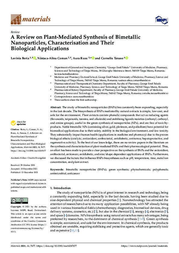 (PDF) A Review on Plant-Mediated Synthesis of Bimetallic Nanoparticles, Characterisation and ...