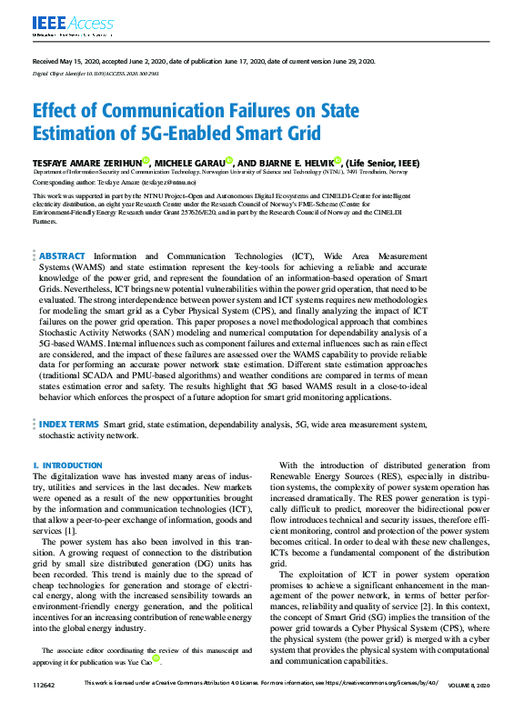 (PDF) Effect of Communication Failures on State Estimation of 5G-Enabled Smart Grid