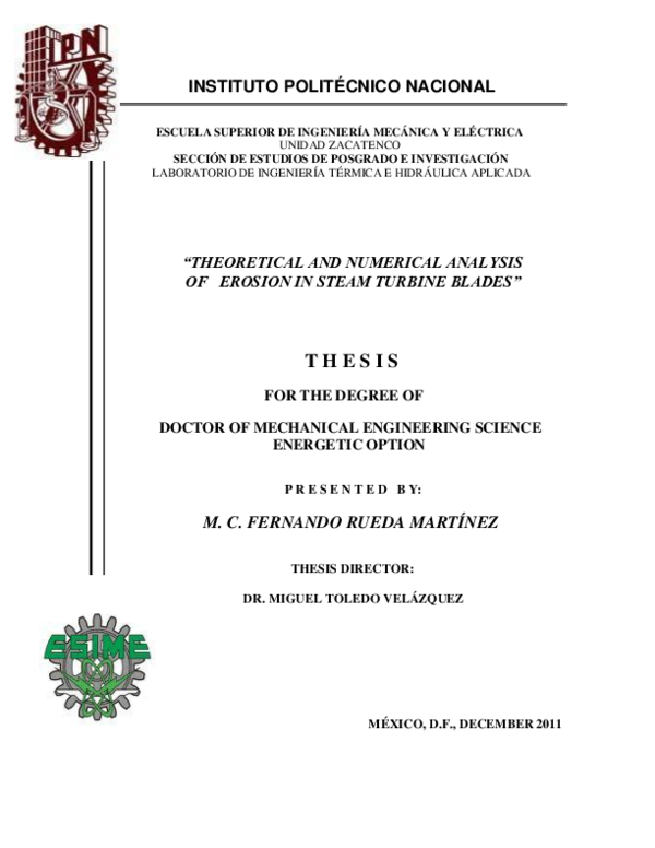 (PDF) Theoretical and Numerical Analysis of Erosion in Steam Turbine Blades