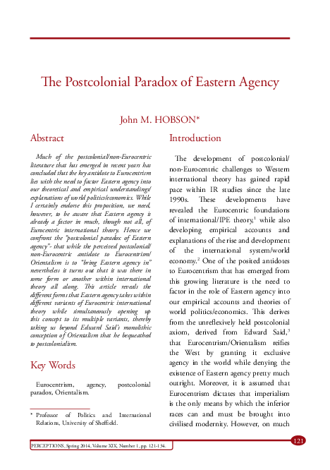 (PDF) The postcolonial paradox of Eastern agency