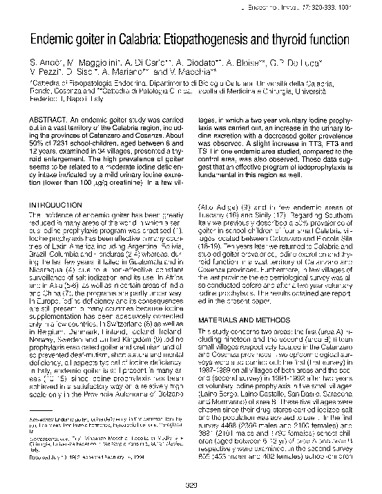 (PDF) Endemic goiter in Calabria: Etiopathogenesis and thyroid function