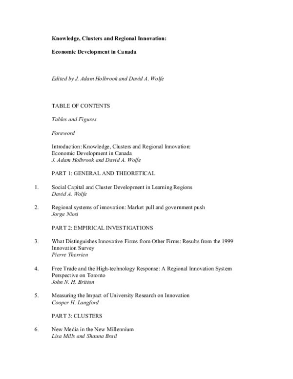 (PDF) Knowledge, clusters and regional innovation: economic development in Canada