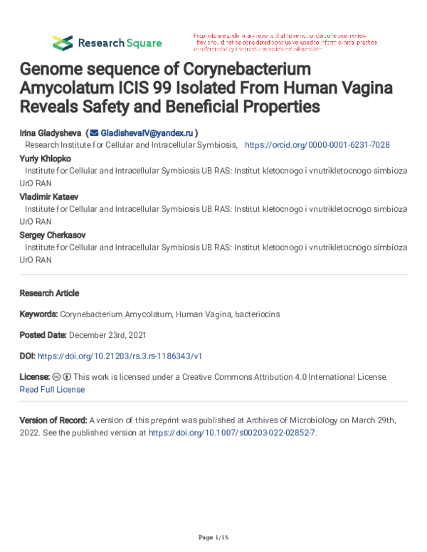 (PDF) Genome sequence of Corynebacterium Amycolatum ICIS 99 Isolated ...