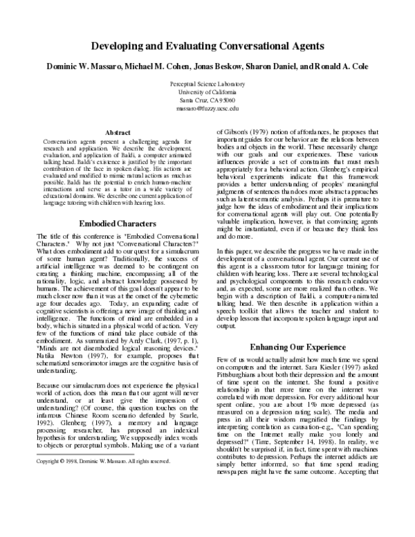(PDF) Developing and Evaluating conversational Agents