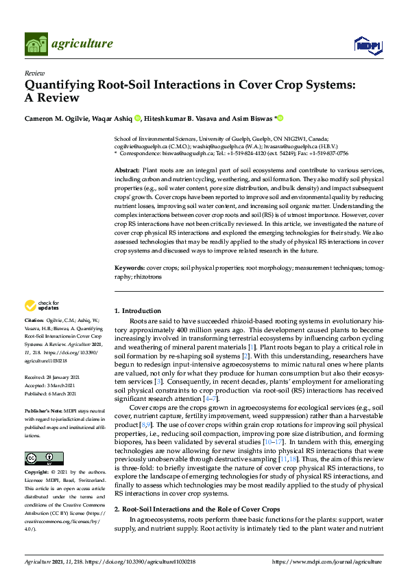(PDF) Quantifying Root-Soil Interactions in Cover Crop Systems: A Review