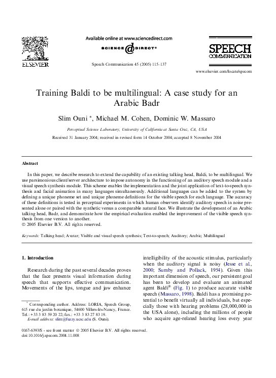 (PDF) Training Baldi to be multilingual: A case study for an Arabic Badr
