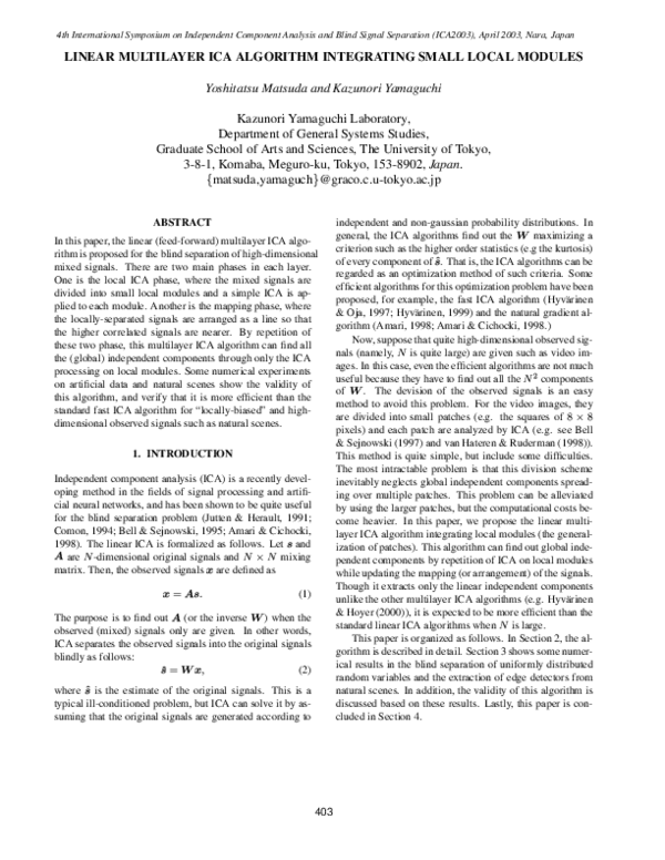 (PDF) Linear multilayer ICA algorithm integrating small local modules