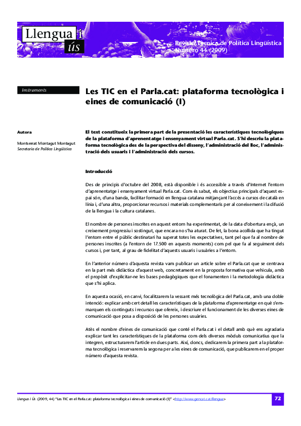 (PDF) Les TIC en el Parla.cat: plataforma tecnològica i eines de comunicació (1)
