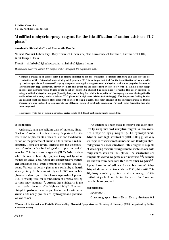 (PDF) Modified ninhydrin spray reagent for the identification of amino ...