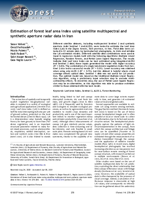 Pdf Estimation Of Forest Leaf Area Index Using Satellite