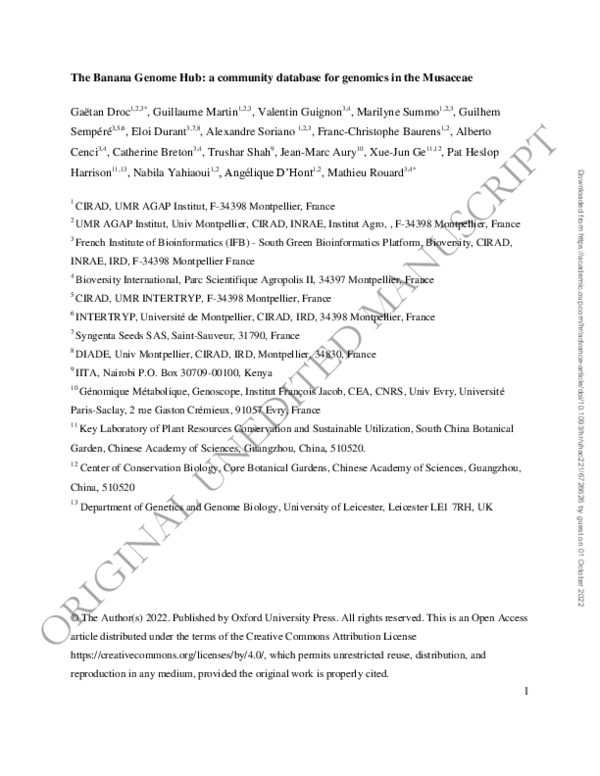 (PDF) The banana genome hub: a community database for genomics in the ...