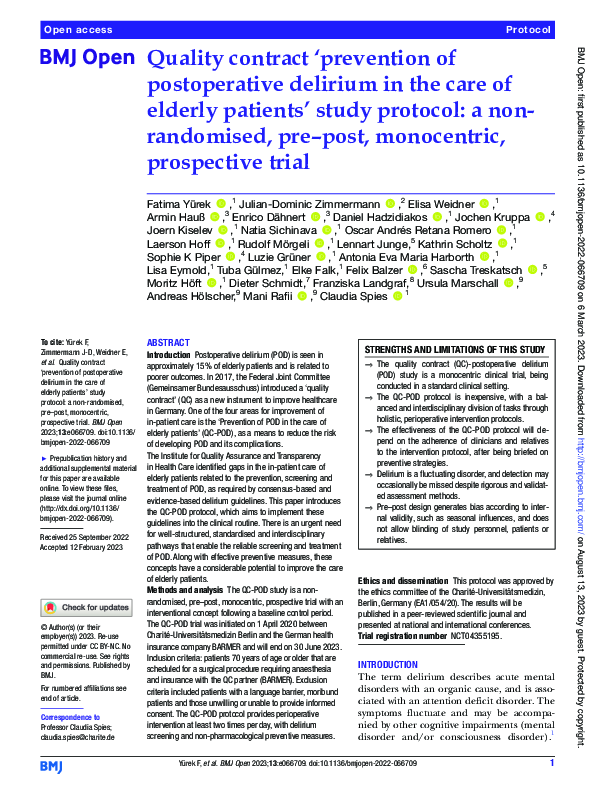 (PDF) Quality contract ‘prevention of postoperative delirium in the ...