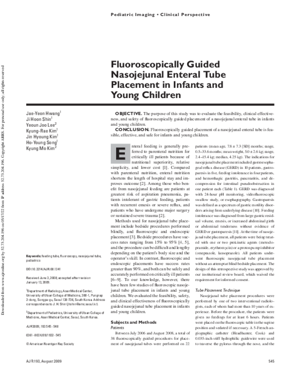 (PDF) Fluoroscopically Guided Nasojejunal Enteral Tube Placement in ...
