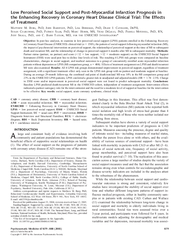 (PDF) Low Perceived Social Support and Post–Myocardial Infarction ...