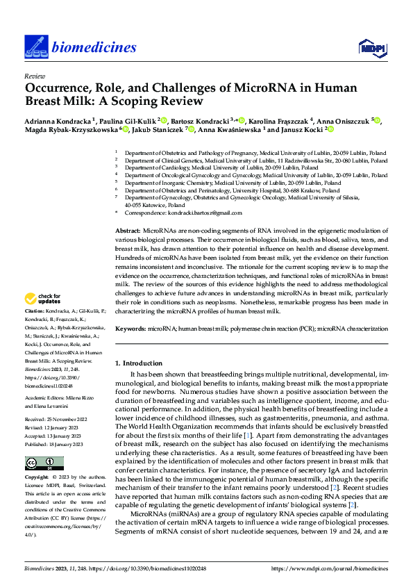 (PDF) Occurrence, Role, and Challenges of MicroRNA in Human Breast Milk ...