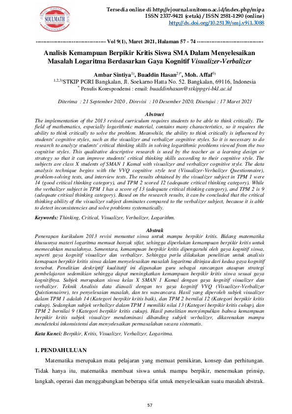 (PDF) Analisis Kemampuan Berpikir Kritis Siswa SMA Dalam Menyelesaikan ...