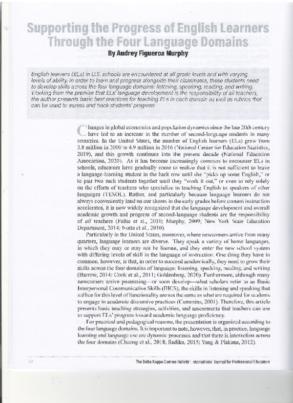 (PDF) Supporting the progress of English learners through the four ...