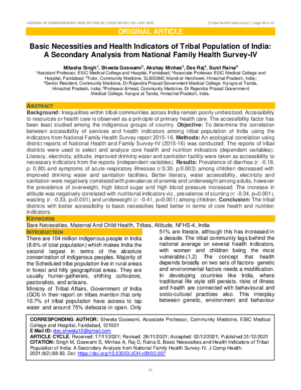 (PDF) Basic Necessities and Health Indicators of Tribal Population of ...
