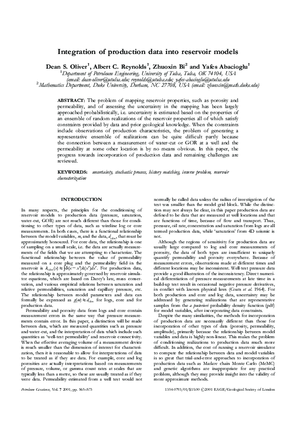 (PDF) Integration of production data into reservoir models