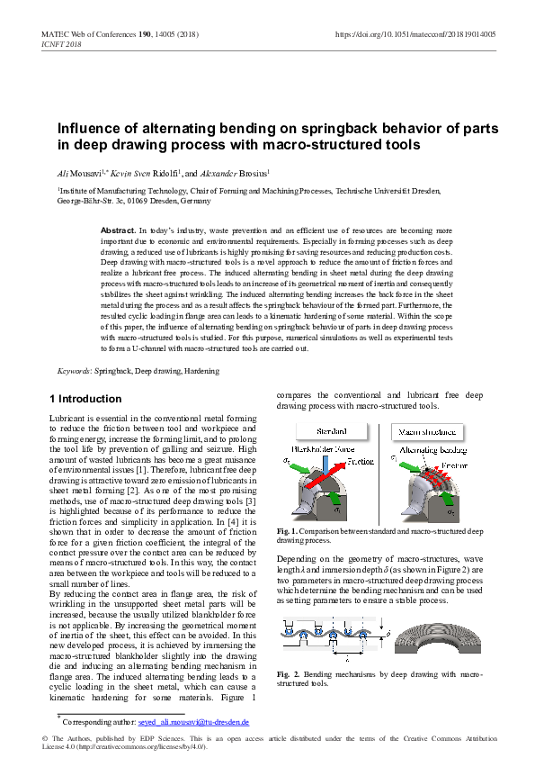 (PDF) Influence of alternating bending on springback behavior of parts in deep drawing process ...
