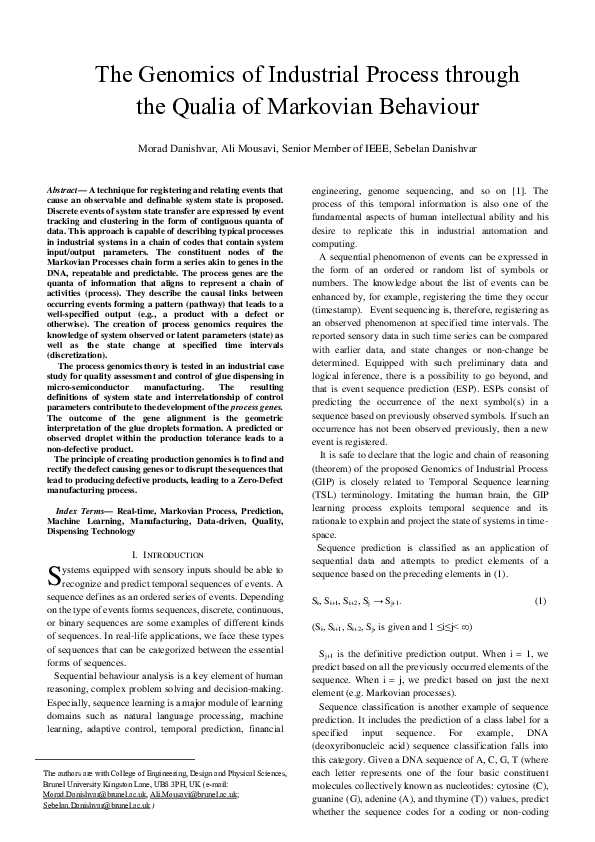 Pdf The Genomics Of Industrial Process Through The Qualia Of Markovian Behaviour