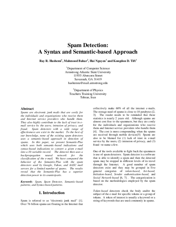 Pdf Spam Detection A Syntax And Semantic Based Approach 