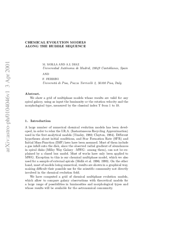 (PDF) Chemical Evolution Models for Spiral Galaxies