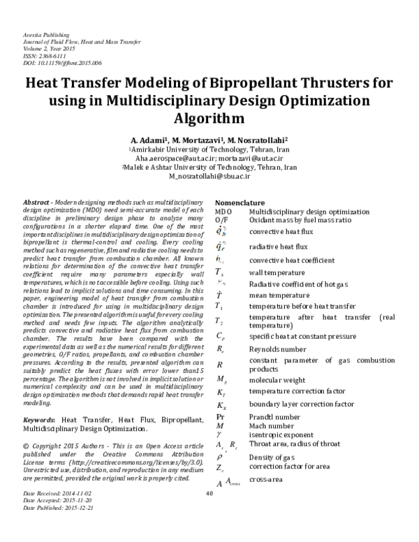 (PDF) Heat Transfer Modeling of Bipropellant Thrusters for using in Multidisciplinary Design ...