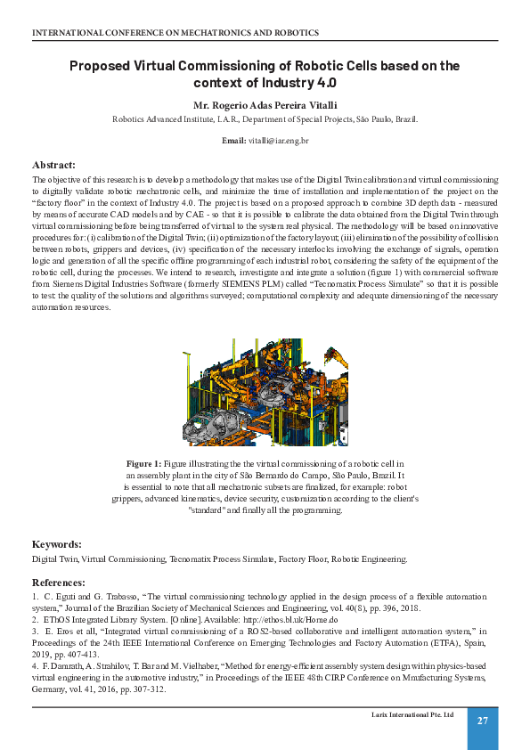 (PDF) Proposed Virtual Commissioning of Robotic Cells based on the context of Industry 4.0