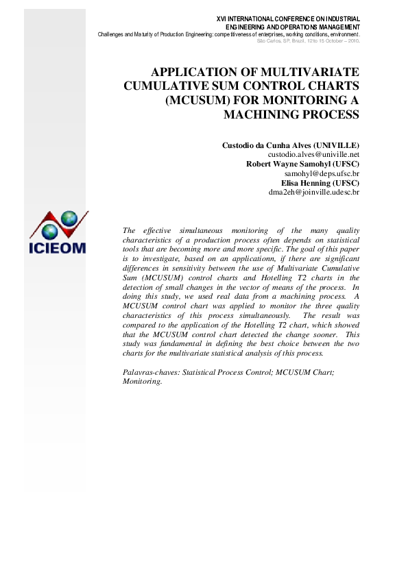 Pdf Application Of Multivariate Cumulative Sum Control Charts Mcusum For Monitoring A