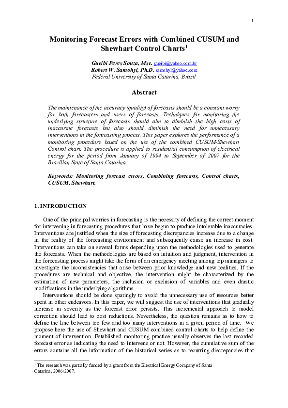 (PDF) Monitoring Forecast Errors With Combined CUSUM and Shewhart Control Charts