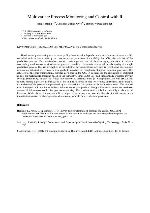 (PDF) Multivariate Process Monitoring and Control With R