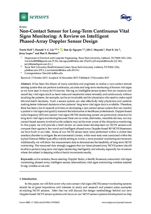 (PDF) Non-Contact Sensor for Long-Term Continuous Vital Signs Monitoring: A Review on ...