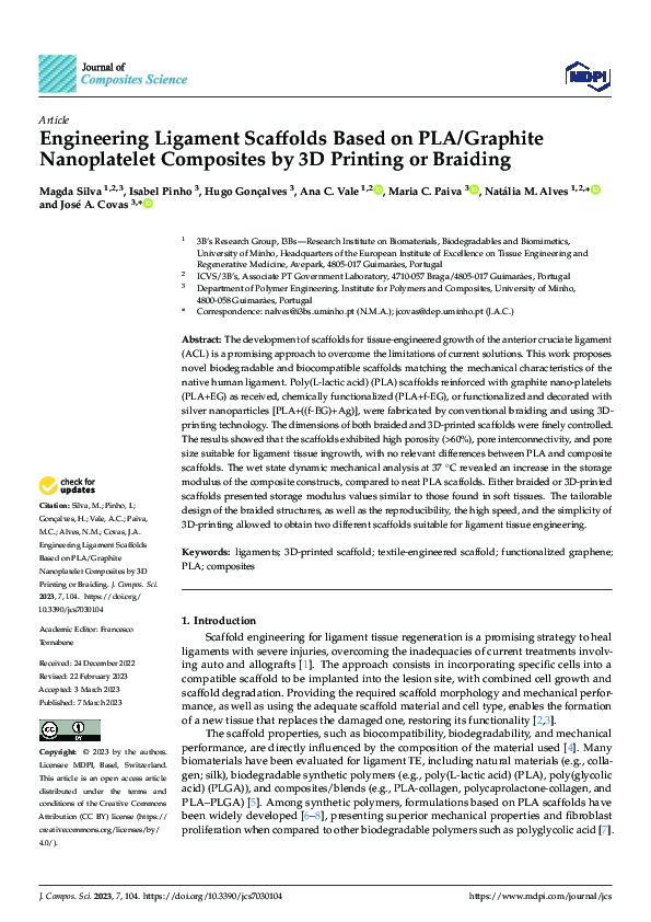 (PDF) Engineering Ligament Scaffolds Based on PLA/Graphite Nanoplatelet ...
