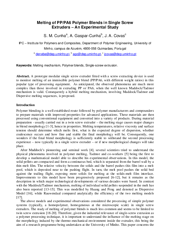 (PDF) Melting of PP/PA6 Polymer Blends in Single Screw Extruders – An ...