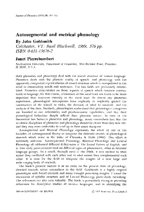 (PDF) Autosegmental and Metrical Phonology