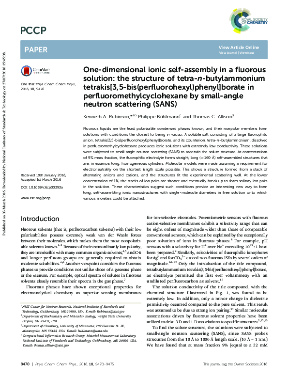 (PDF) One-dimensional ionic self-assembly in a fluorous solution: the ...