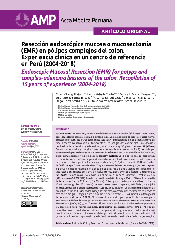 (PDF) Resección Endoscópica Mucosa o Mucosectomía (EMR) en pólipos ...