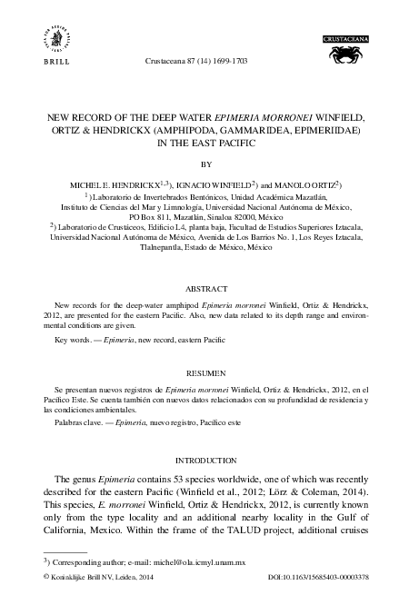 (PDF) New record of the deep water Epimeria morronei Winfield, Ortiz ...