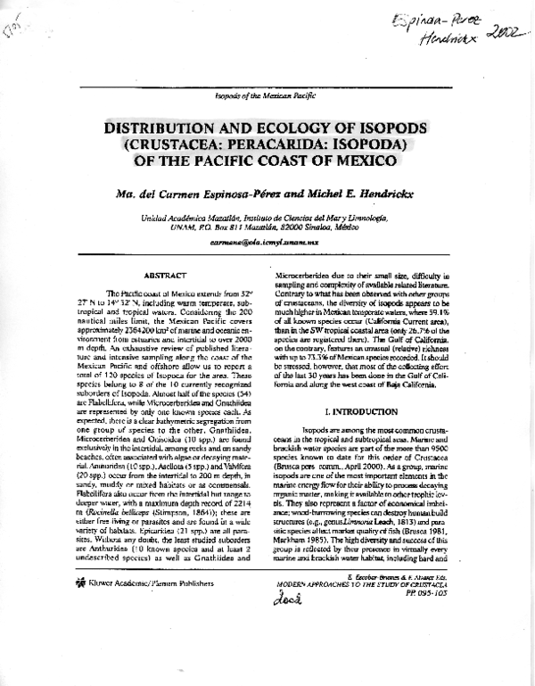 (PDF) Distribution and Ecology of Isopods (Crustacea: Peracarida ...