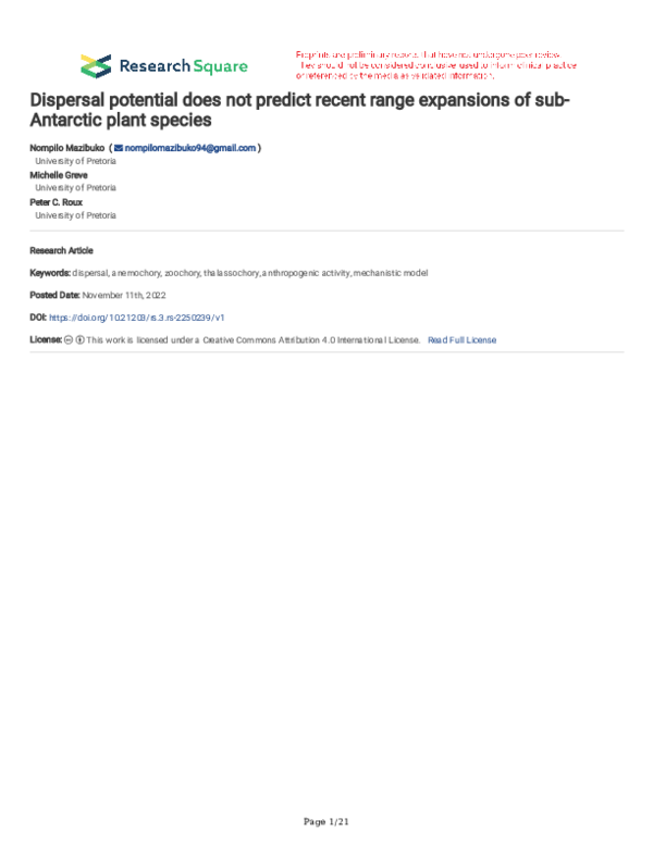 (PDF) Dispersal potential does not predict recent range expansions of ...