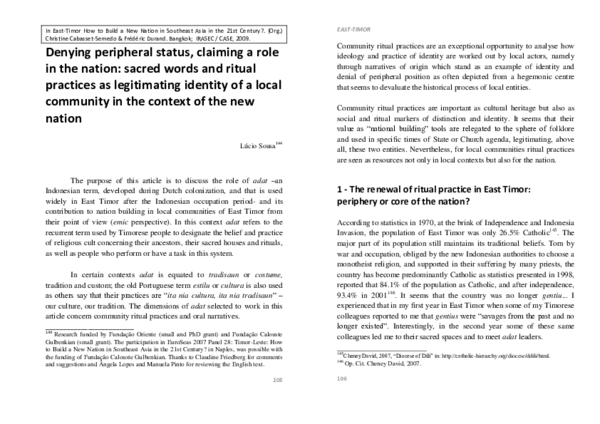 (PDF) Denying peripheral status, claiming a role in the nation: sacred ...