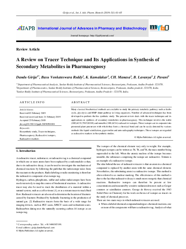 (PDF) A Review on Tracer Technique and Its Applications in Synthesis of ...