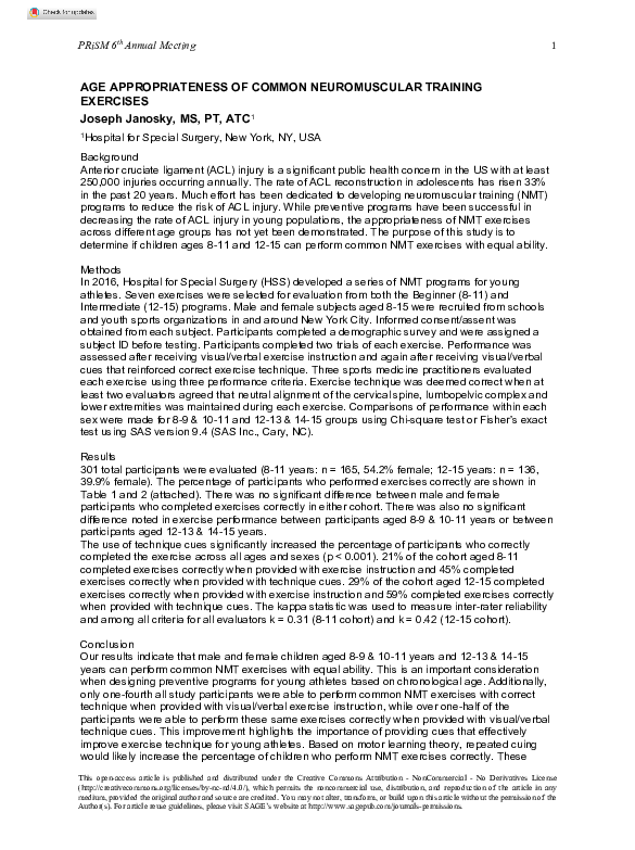 (PDF) Age Appropriateness of Common Neuromuscular Training Exercises ...