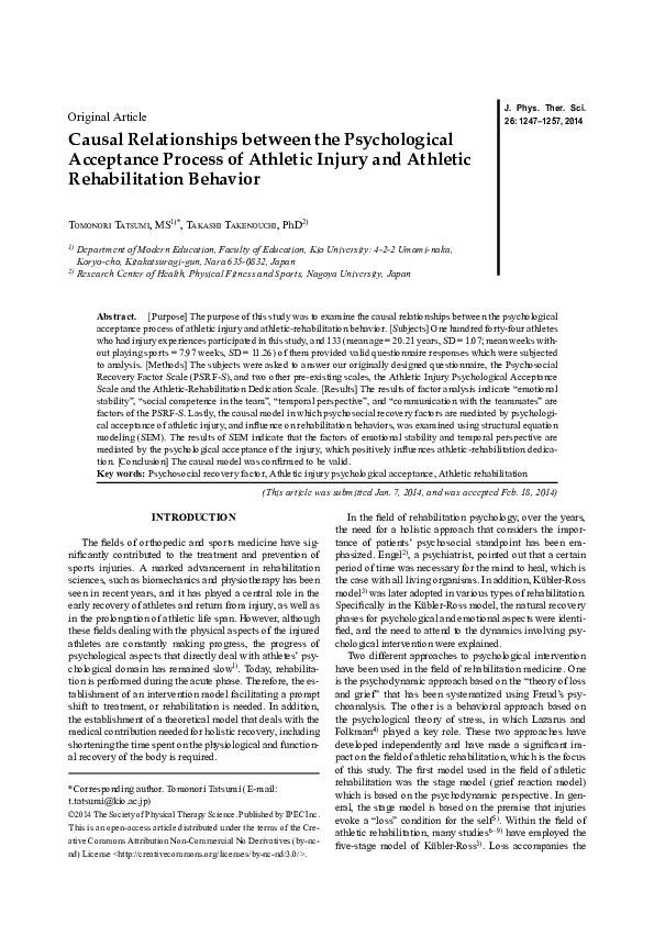 (PDF) Causal Relationships between the Psychological Acceptance Process of Athletic Injury and ...