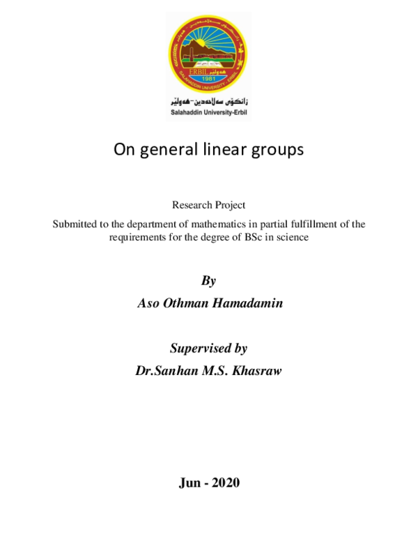 Pdf On General Linear Groups