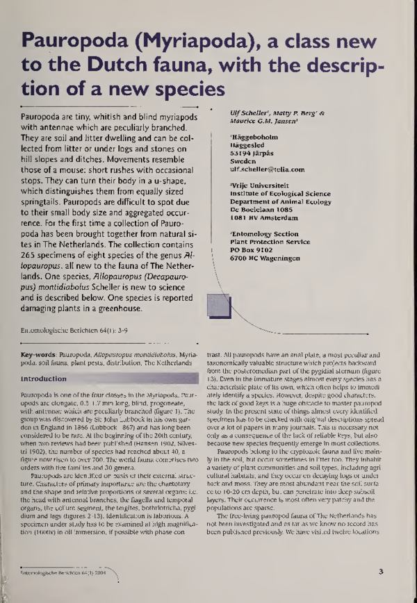 (PDF) Pauropoda (Myriapoda), a class new to the Dutch fauna, with the ...
