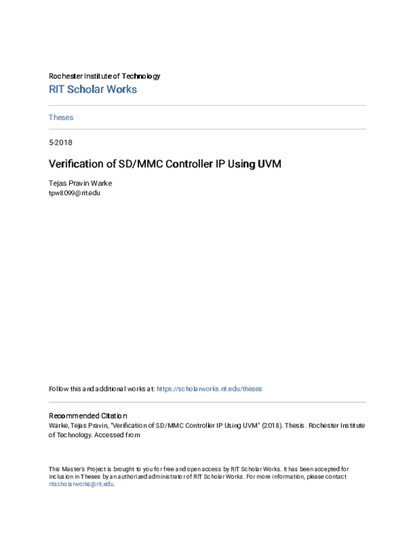 (PDF) Verification of SD/MMC Controller IP Using UVM
